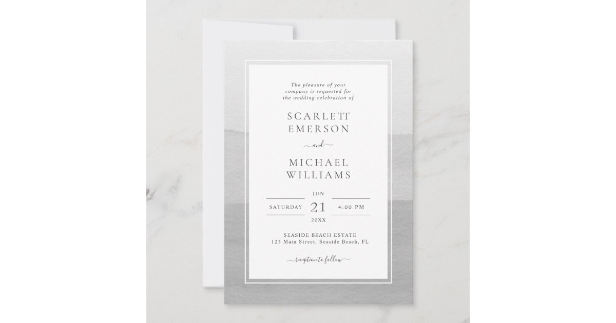 Modern Watercolor Gray Wedding Invitation | Zazzle