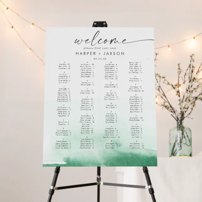 Modern Watercolor Green Alphabetical Seating Chart Foam Board | Zazzle
