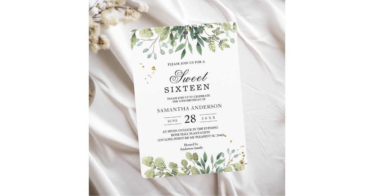 Modern Watercolor Green Leaves Branch Invitation | Zazzle