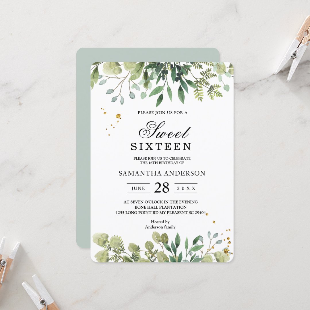 Modern Watercolor Green Leaves Branch Invitation | Zazzle