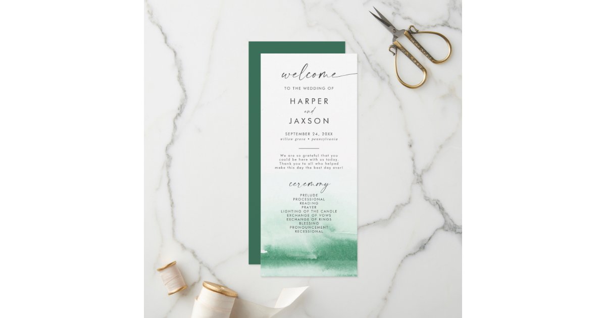 Modern Watercolor | Green Wedding Program | Zazzle