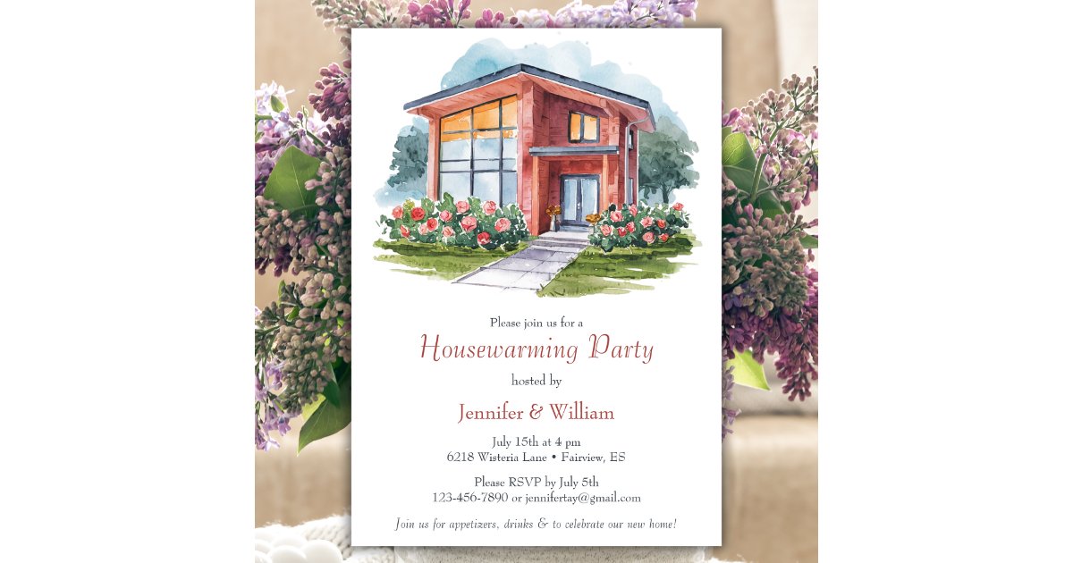 Modern Watercolor House Housewarming Party Invitation | Zazzle