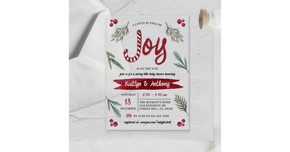 Modern Watercolor "Joy" Candy Cane Baby Shower Acrylic Invitations | Zazzle