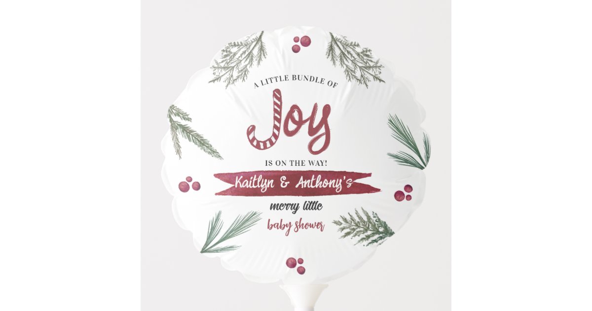 Modern Watercolor "Joy" Candy Cane Baby Shower Balloon | Zazzle