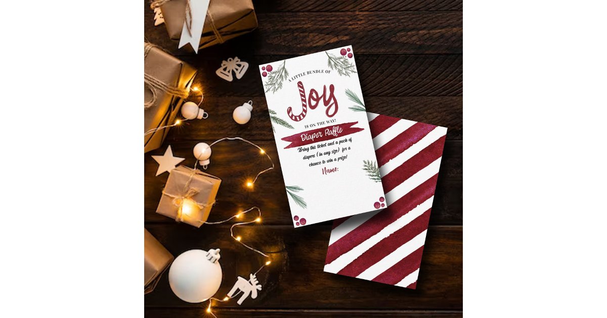 Modern Watercolor "Joy" Candy Cane Baby Shower Enclosure Card | Zazzle