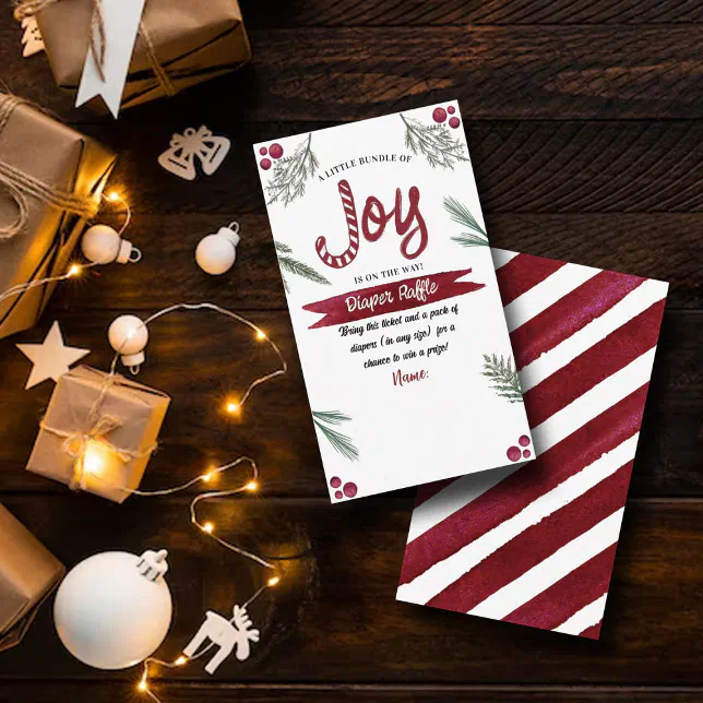 Modern Watercolor "Joy" Candy Cane Baby Shower Enclosure Card | Zazzle
