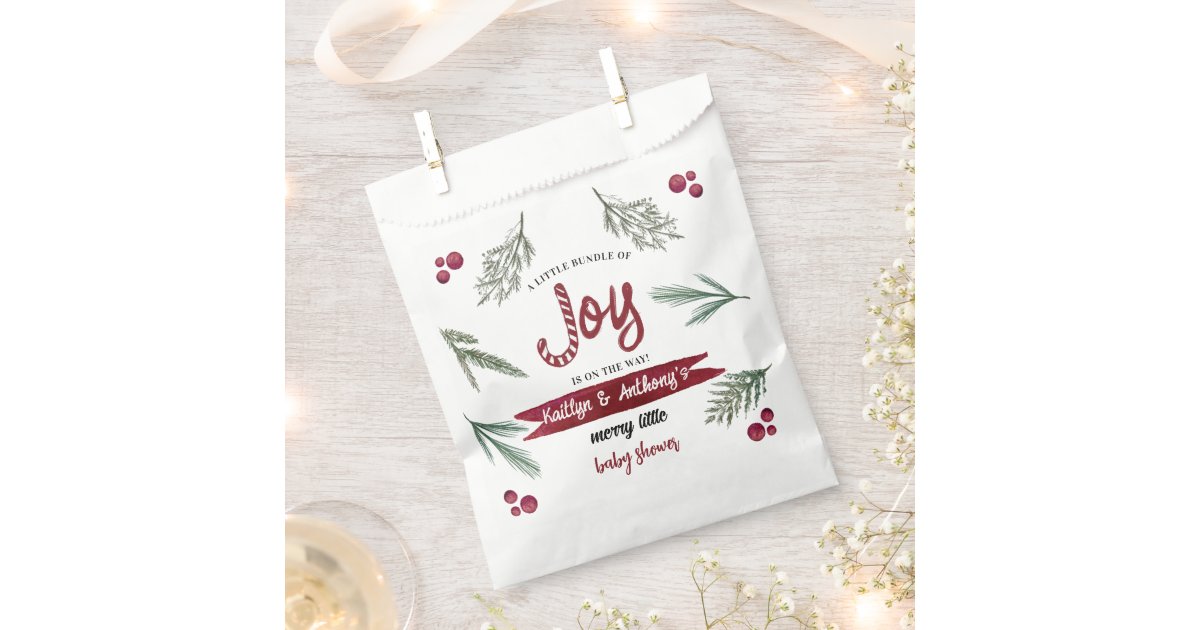 Modern Watercolor "Joy" Candy Cane Baby Shower Favor Bag | Zazzle