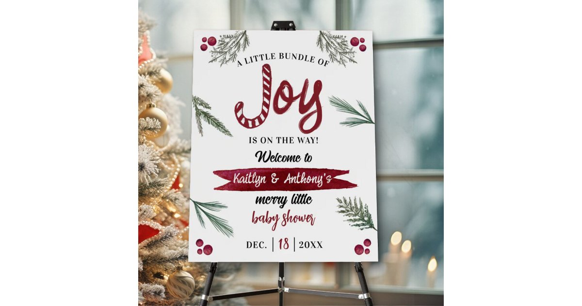 Modern Watercolor "Joy" Candy Cane Baby Shower Foam Board | Zazzle