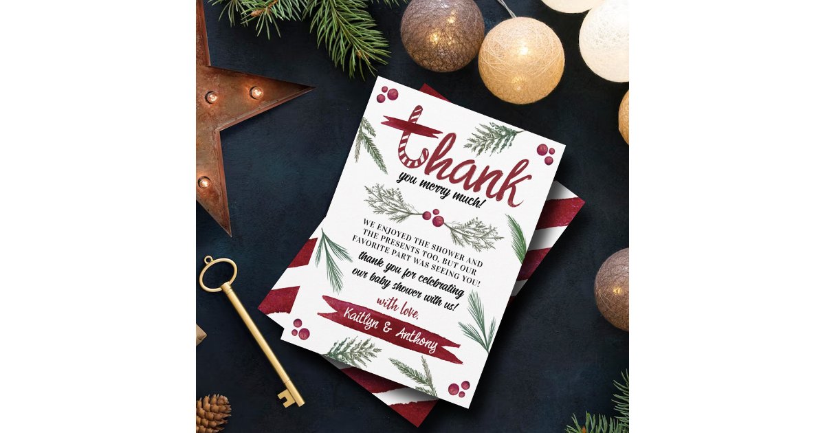Modern Watercolor "Joy" Candy Cane Baby Shower Thank You Card | Zazzle