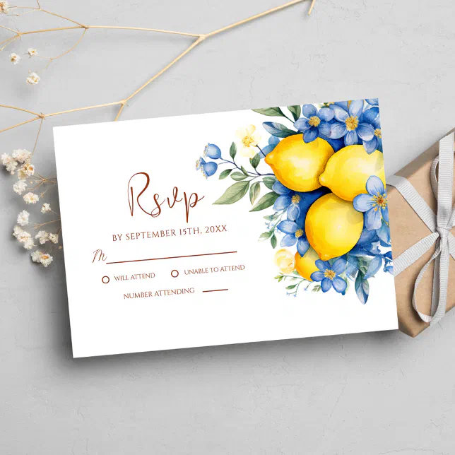 Modern Watercolor Lemon Botanical Wedding RSVP Card | Zazzle