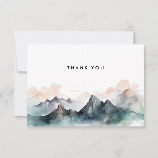 Modern Watercolor Mountain Landscape Wedding Thank You Card | Zazzle