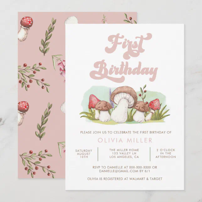 Modern Watercolor Mushroom Birthday Invitation | Zazzle