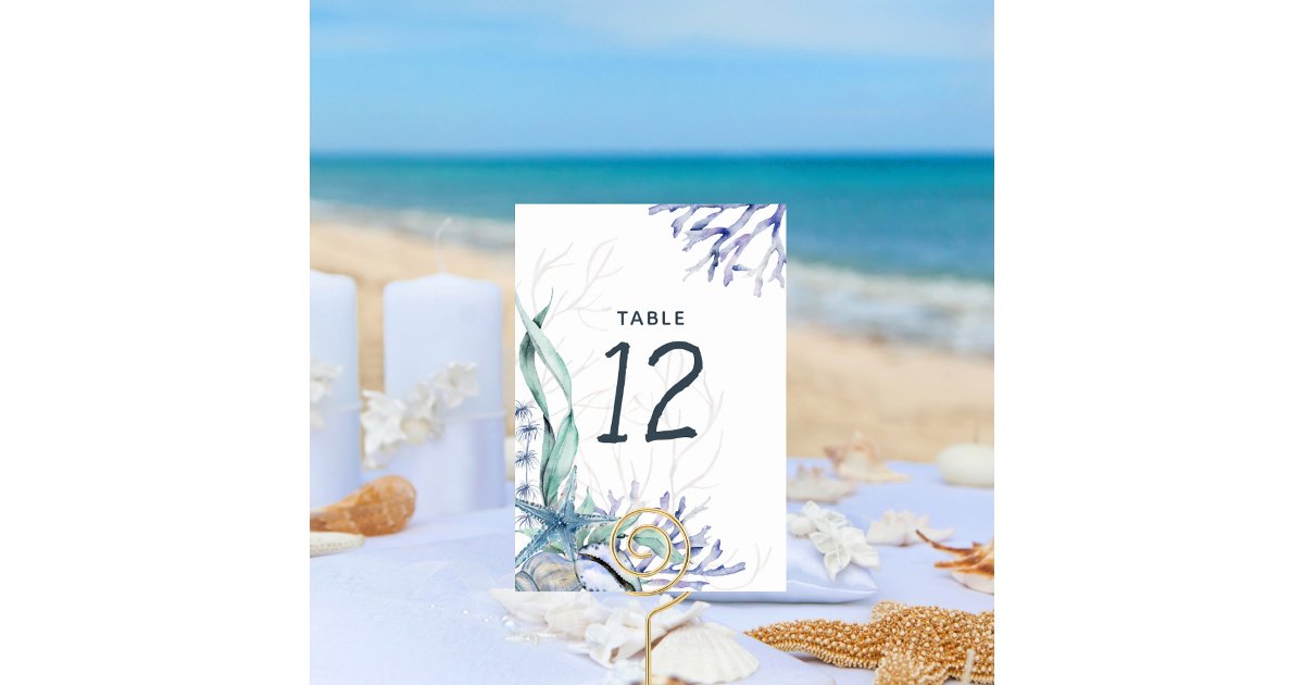 Modern Watercolor Ocean Beach Wedding Table Number | Zazzle