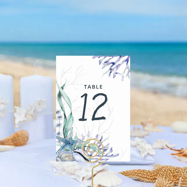 Modern Watercolor Ocean Beach Wedding Table Number | Zazzle