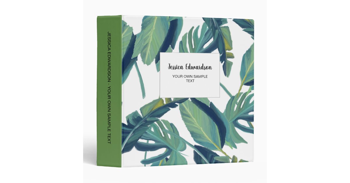 Modern watercolor painted tropical leaves personal 3 ring binder | Zazzle