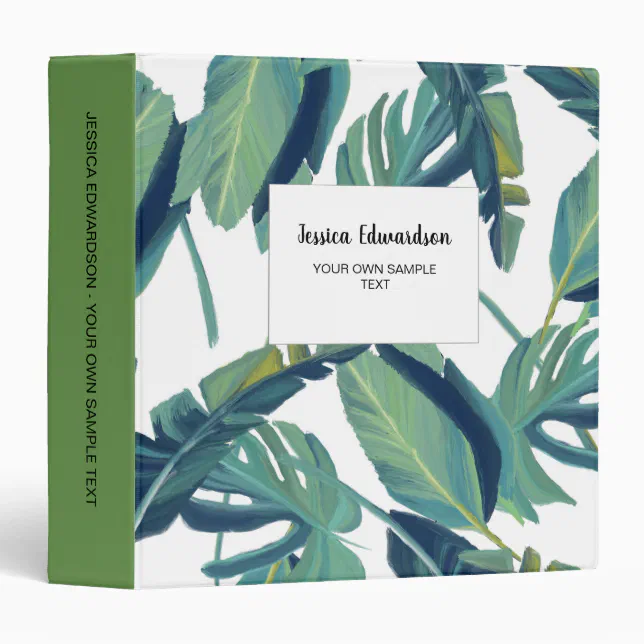 Modern watercolor painted tropical leaves personal 3 ring binder | Zazzle