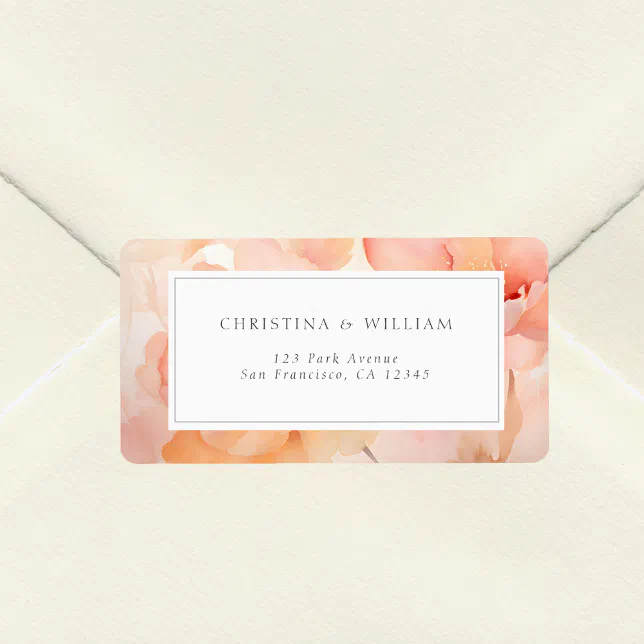 Modern Watercolor Peach Flower Wedding Address Label | Zazzle