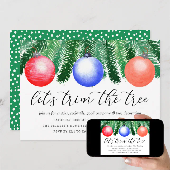 Modern Watercolor Pine Tree Trimming Party Invitation | Zazzle