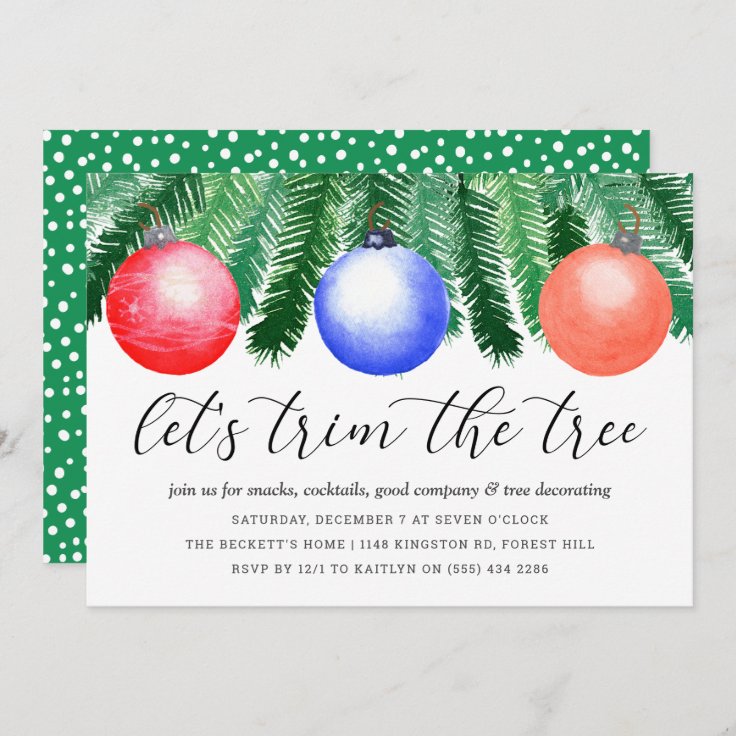 Modern Watercolor Pine Tree Trimming Party Invitation | Zazzle