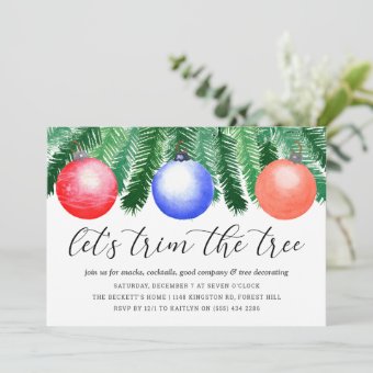 Modern Watercolor Pine Tree Trimming Party Invitation | Zazzle