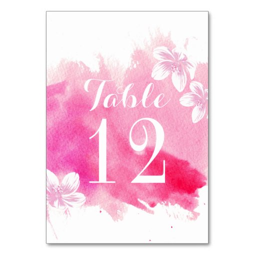 Modern watercolor pink flower wedding table number | Zazzle