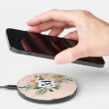 Modern Watercolor Pink Flowers Monogrammed Wireless Charger | Zazzle