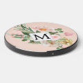 Modern Watercolor Pink Flowers Monogrammed Wireless Charger | Zazzle