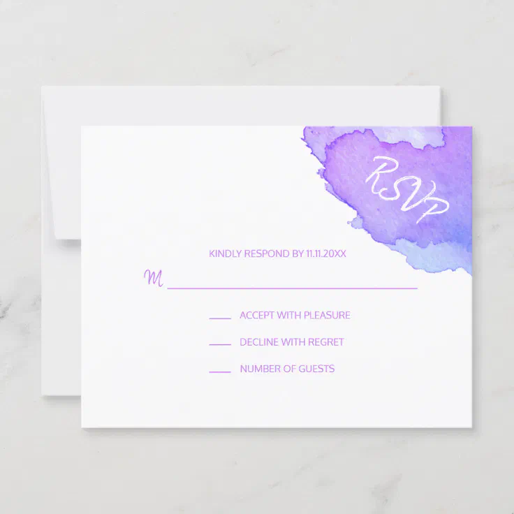 Modern Watercolor Purple Blue RSVP Insert #LC | Zazzle