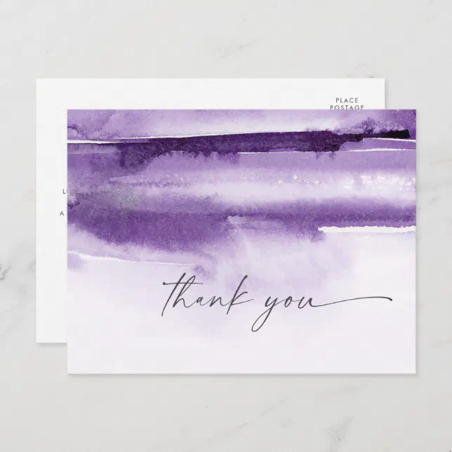 Modern Watercolor | Purple Thank You Postcard | Zazzle