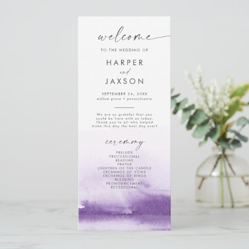 Modern Watercolor | Purple Wedding Program | Zazzle