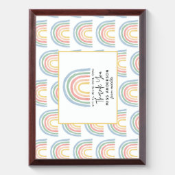 Modern watercolor rainbow teacher thank you gift award plaque | Zazzle