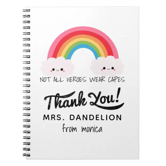 Modern watercolor rainbow teacher thank you gift notebook | Zazzle