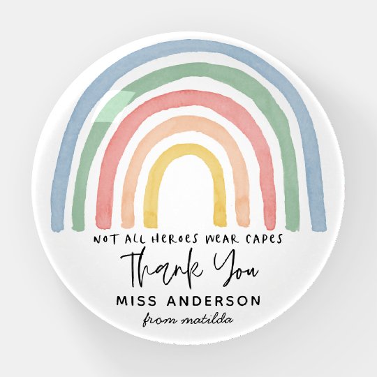 Modern watercolor rainbow teacher thank you gift paperweight | Zazzle.com