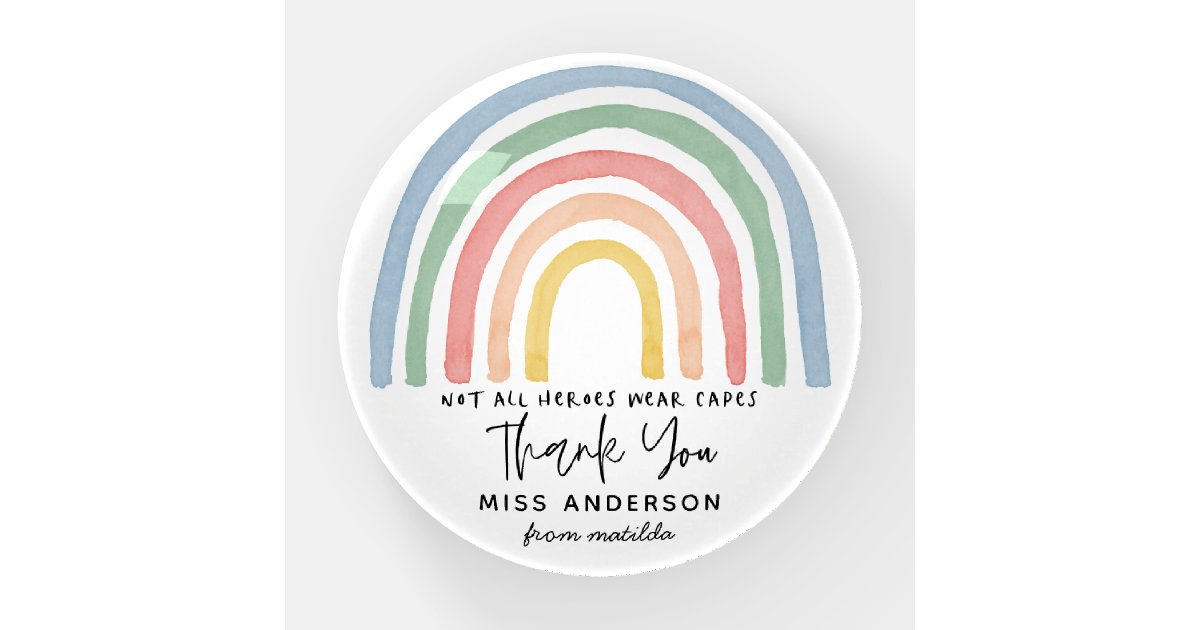 Modern watercolor rainbow teacher thank you gift paperweight | Zazzle