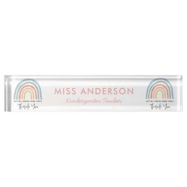 Modern watercolor rainbow teacher thank you gift t desk name plate | Zazzle