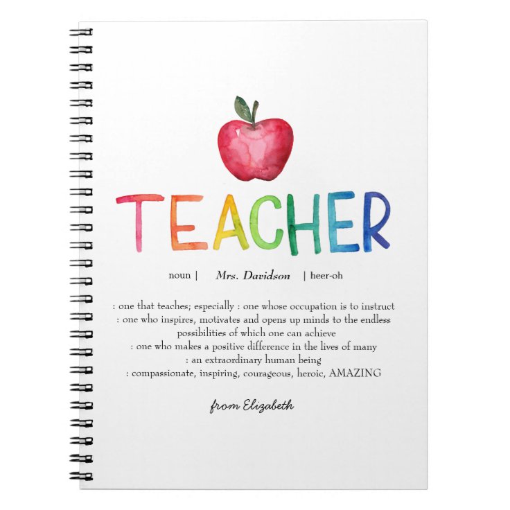 Modern Watercolor Rainbow Teacher Thank You Notebook | Zazzle
