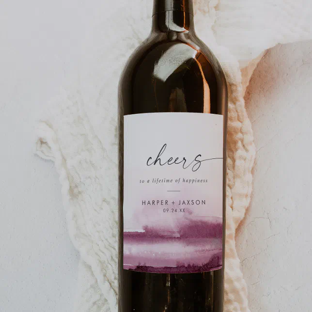 Modern Watercolor | Red Cheers Wedding Wine Label | Zazzle