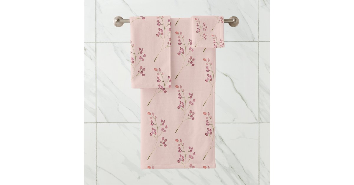 Modern Watercolor Red Flower Pattern Bath Towel Set | Zazzle