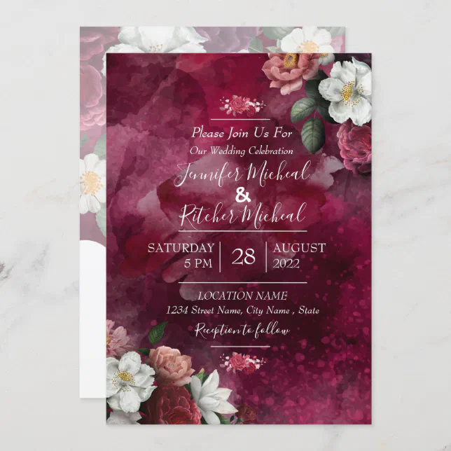 Modern Watercolor Red ruby Burgundy floral theme Invitation | Zazzle