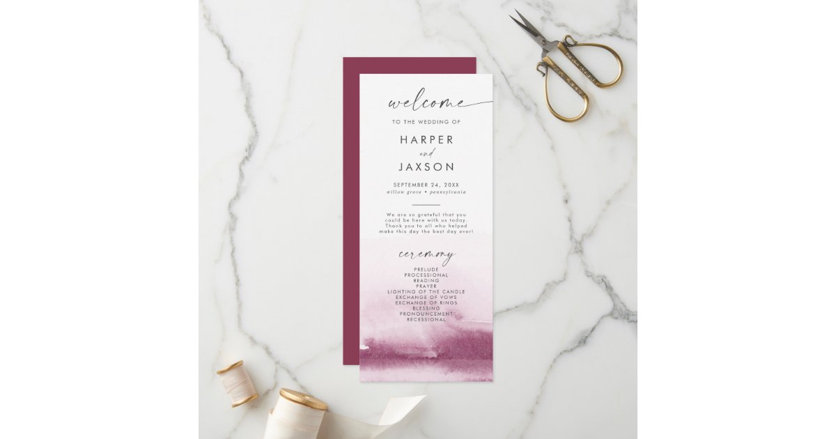 Modern Watercolor | Red Wedding Program | Zazzle