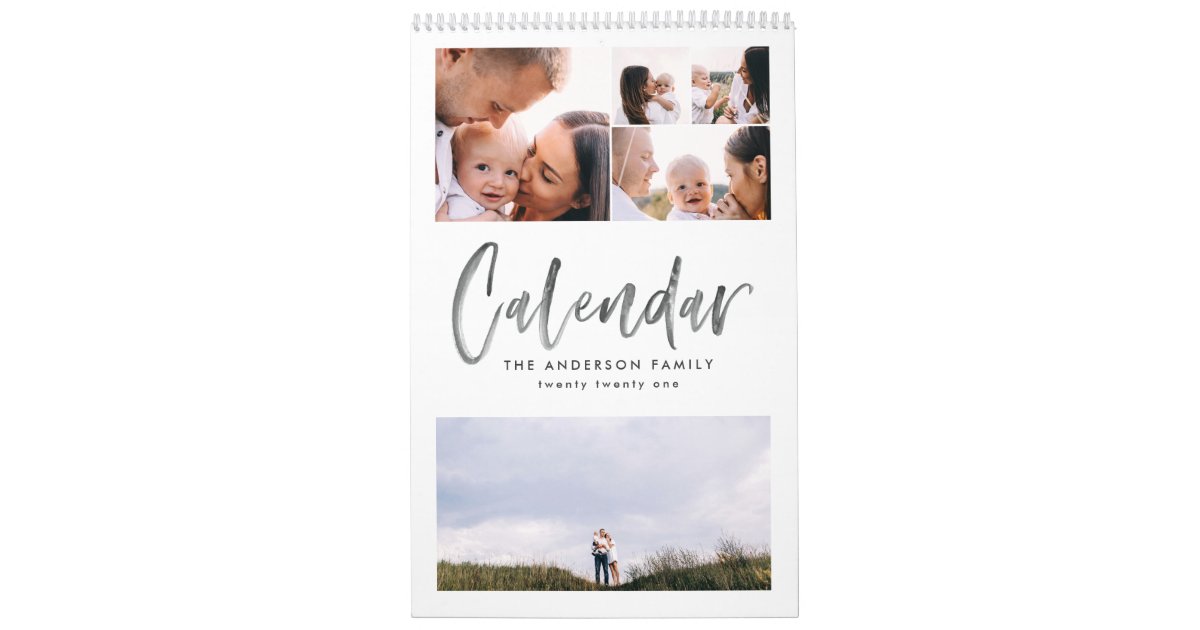 Modern watercolor script multi photo calendar | Zazzle