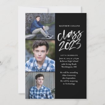 Modern Watercolor Script Photo Boy Graduation Announcement | Zazzle