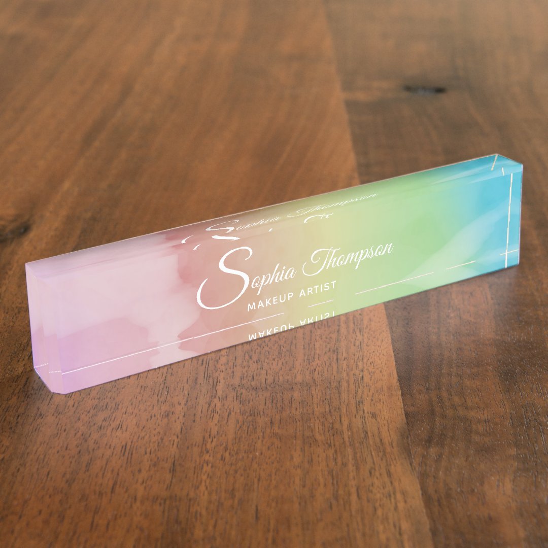 Modern Watercolor Script Rainbow - Desk Nameplate | Zazzle