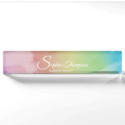 Modern Watercolor Script Rainbow - Desk Nameplate | Zazzle