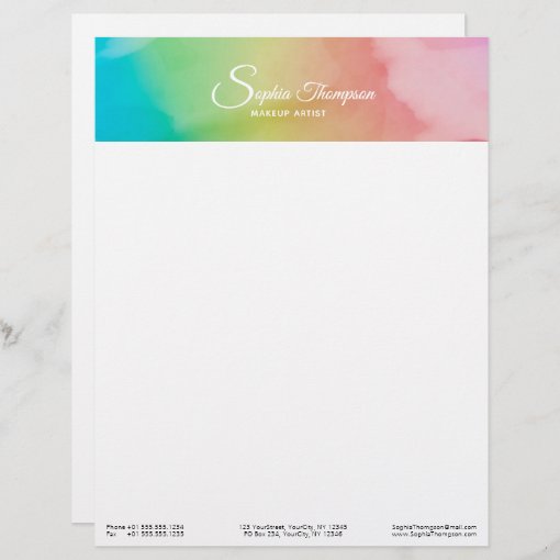 Modern Watercolor Script Rainbow Pastel Letterhead | Zazzle