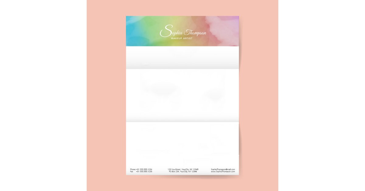 Modern Watercolor Script Rainbow Pastel Letterhead | Zazzle