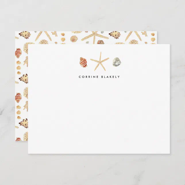 Modern Watercolor Seashells Personalized Note Card | Zazzle