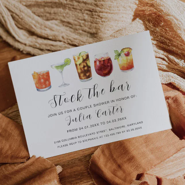 Modern Watercolor Stock The Bar | Couples Shower Invitation | Zazzle
