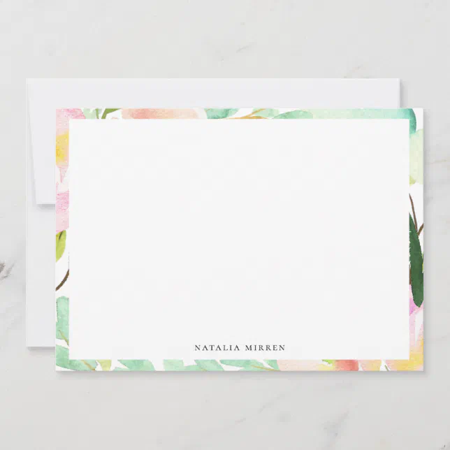 Modern Watercolor Summer Floral Frame Note Card | Zazzle