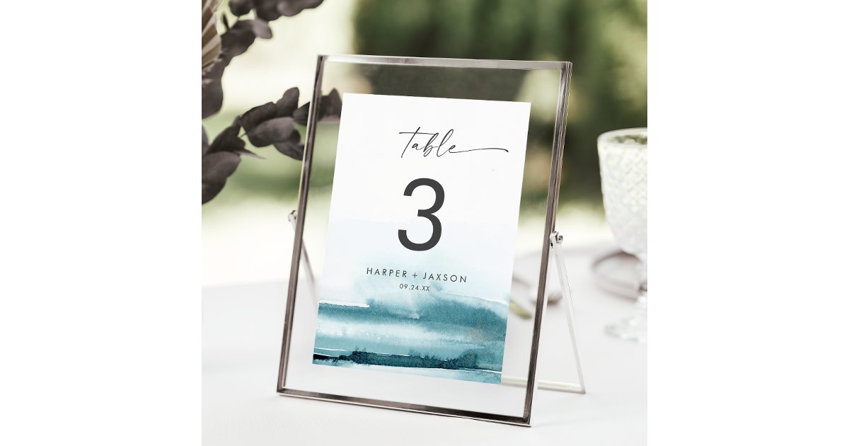 Modern Watercolor | Teal Table Number | Zazzle